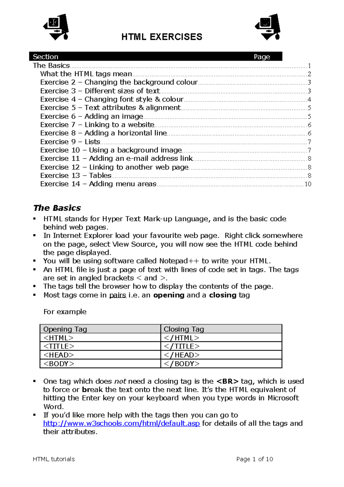 HTML tutorials - practice it - HTML EXERCISES Section Page The - Studocu