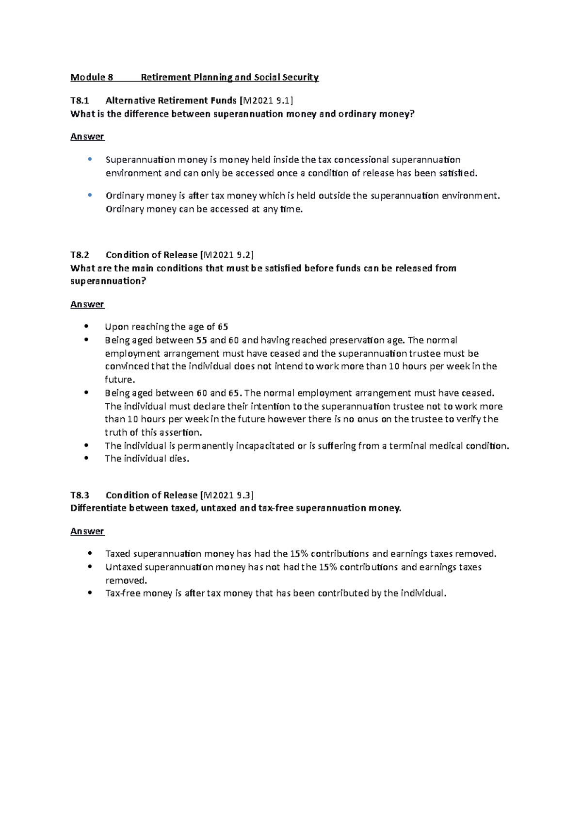Tutorial M08 Questions and Answers (1) - Module 8 Retirement Planning ...