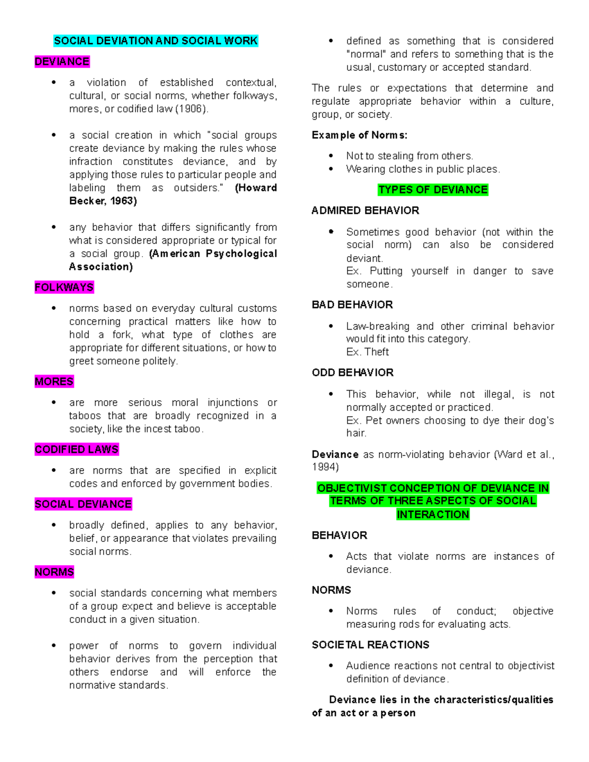 Social Deviation AND Social WORK Reviewer - BS Psychology - Studocu
