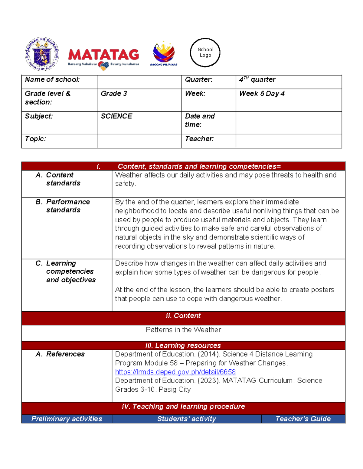 DLP Q4 Science 3: Weather Safety and Coping Strategies - Studocu - One ...
