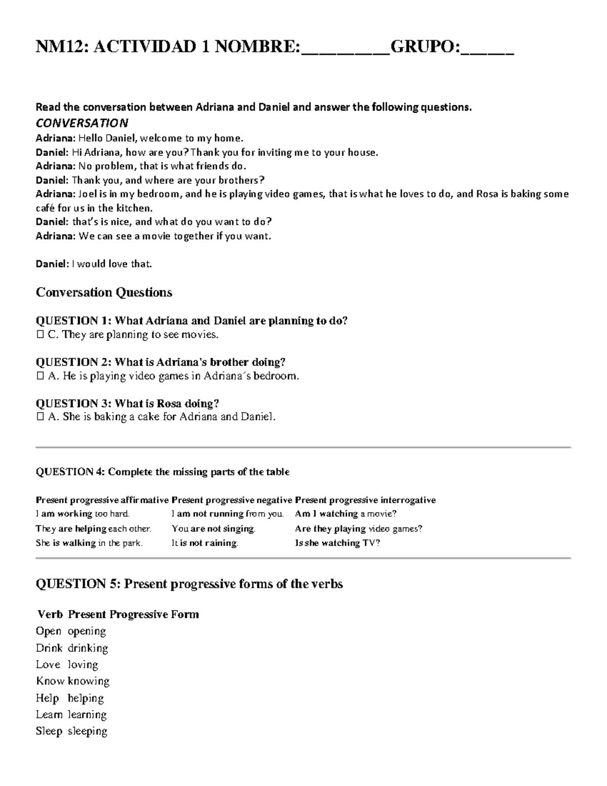 NM12: Actividad 1 - Conversación y Ejercicios de Progresivo - Studocu