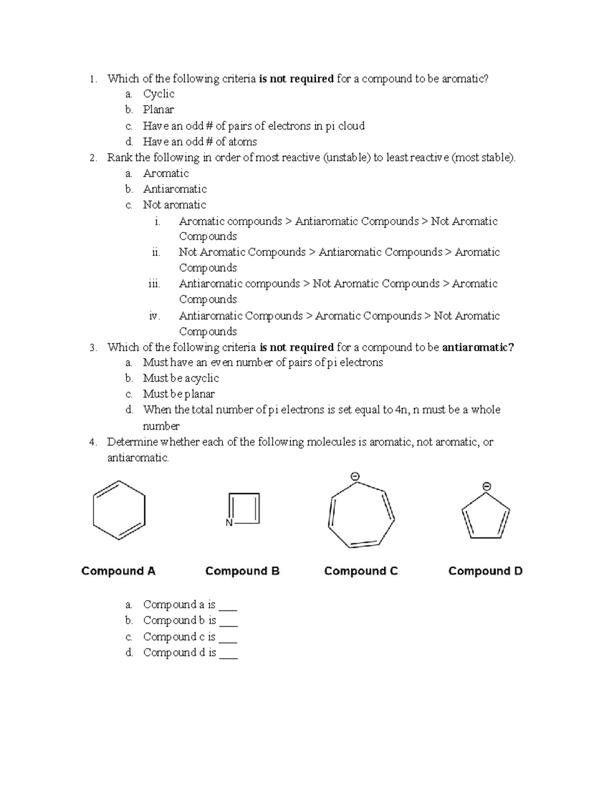 Orgo 2 Exam 1 - Practice Questions on Aromatic Compounds and Reactions ...