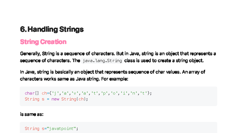 Java 6: Handling Strings - Creation, Modification, and Comparison - Studocu