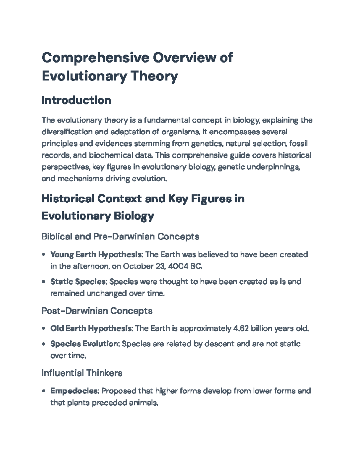 Evolutionary Theory Overview: Key Concepts, Mechanisms, and Evidence - Comprehensive Overview of ...