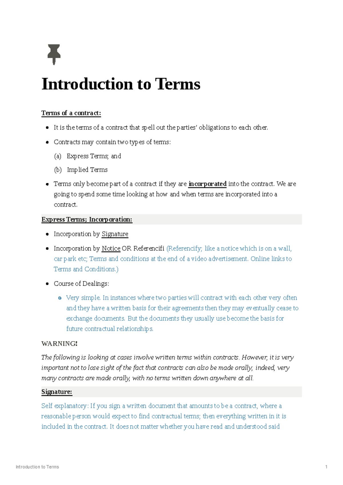 Contract Law 101: Incorporating Terms & Their Legal Implications - Studocu