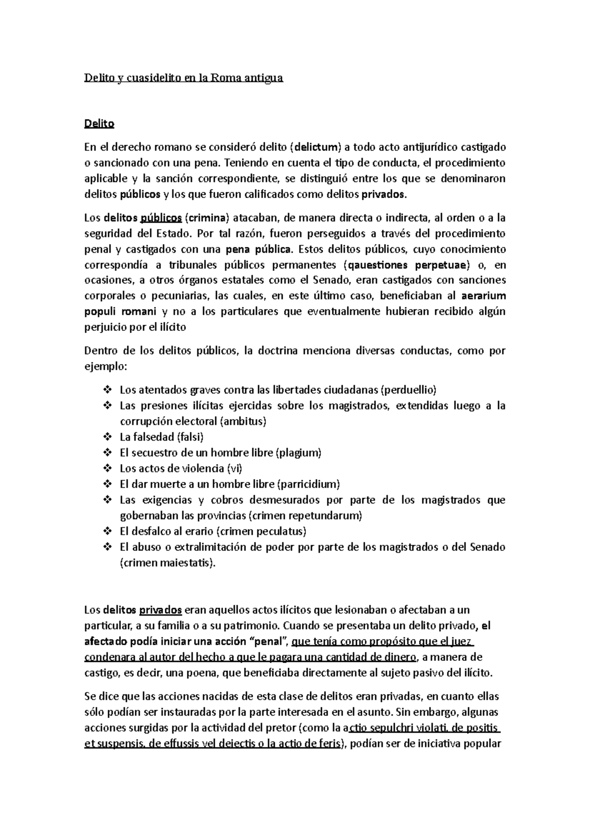 Delitos y Cuasidelitos: Análisis del Derecho Romano Antiguo - Studocu