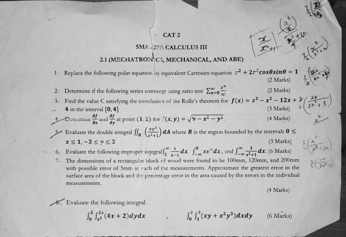 CAT 2 SMA 2277: CALCULUS 2.1 Past Exam Revision Questions - Studocu