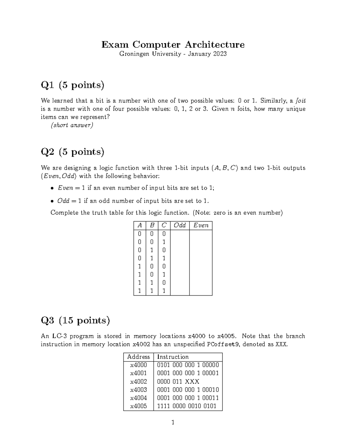 Computer Architecture Exam Q1-Q9 - Groningen University Jan 2023 ...