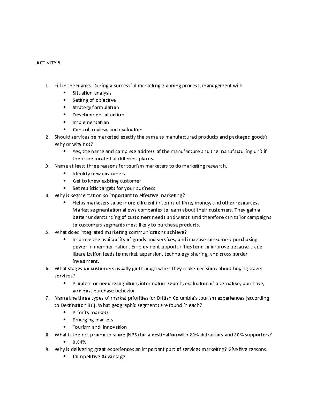 Activity 9 - activities and lecture notes - ACTIVITY 9 Fill in the ...
