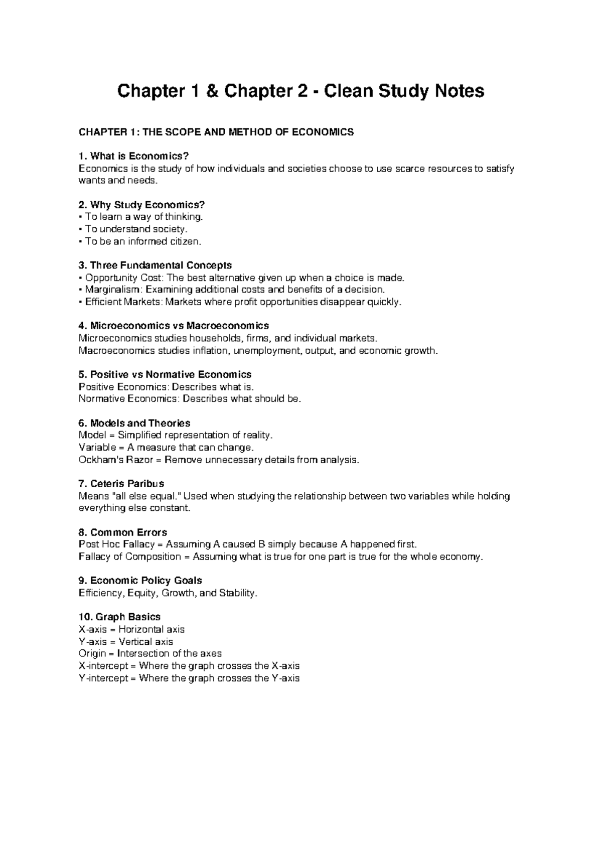 ECO 101: Chapter 1 & 2 Clean Study Notes on Economics - Studocu