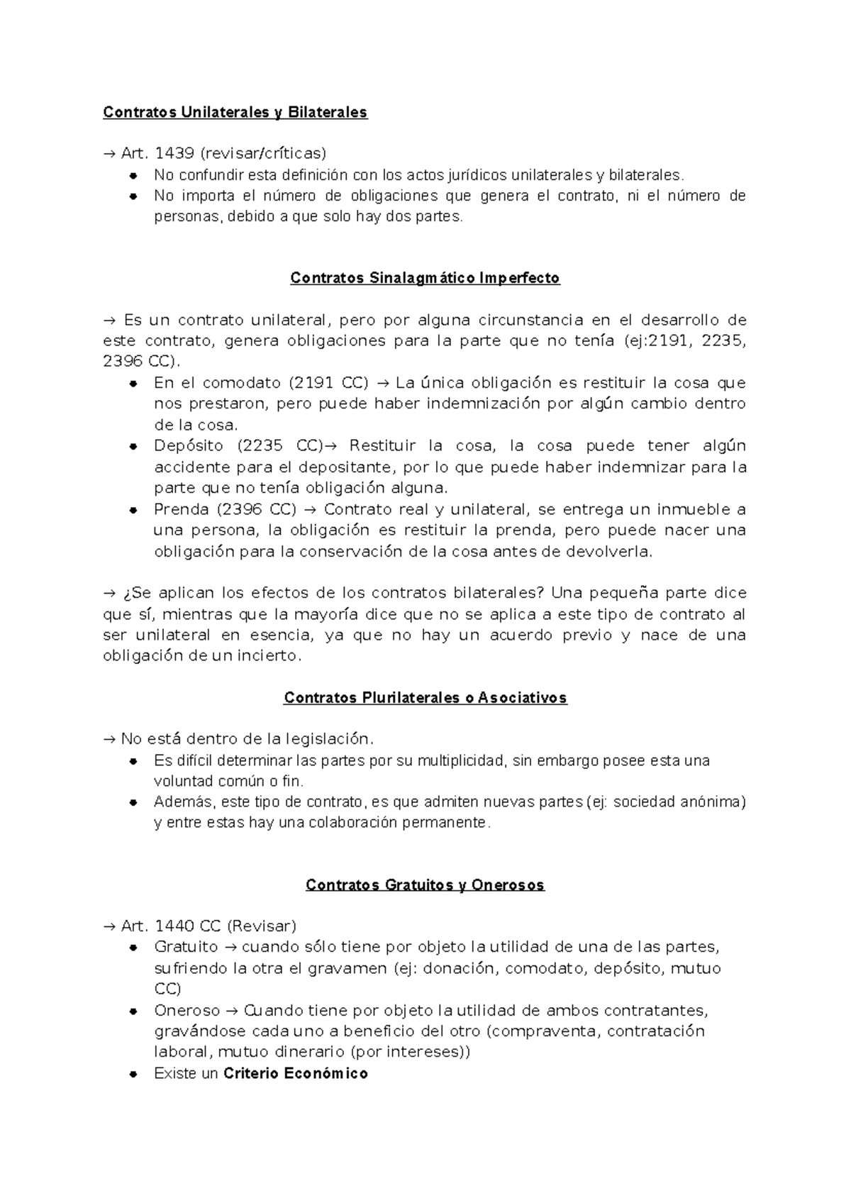 Contratos Unilaterales y Bilaterales: Análisis y Clasificación CC - Studocu