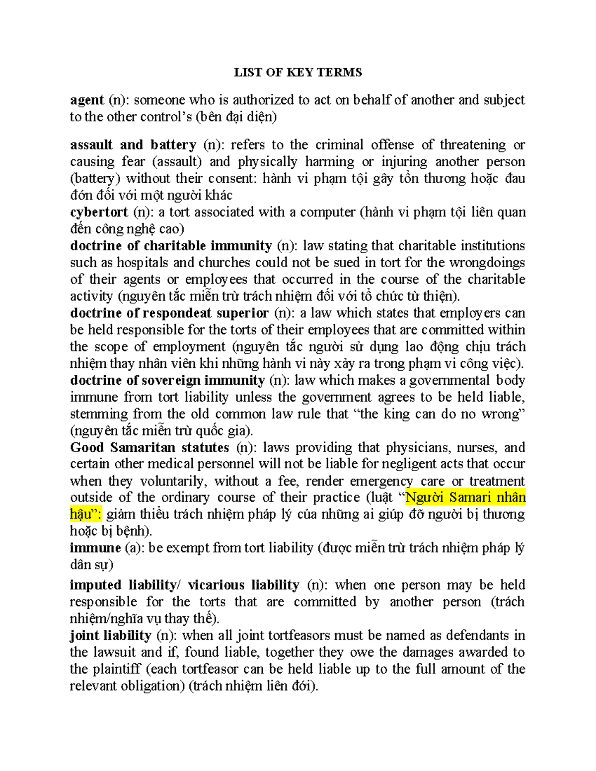 LIST OF KEY Terms - sfgsfgsf - LIST OF KEY TERMS agent (n): someone who ...