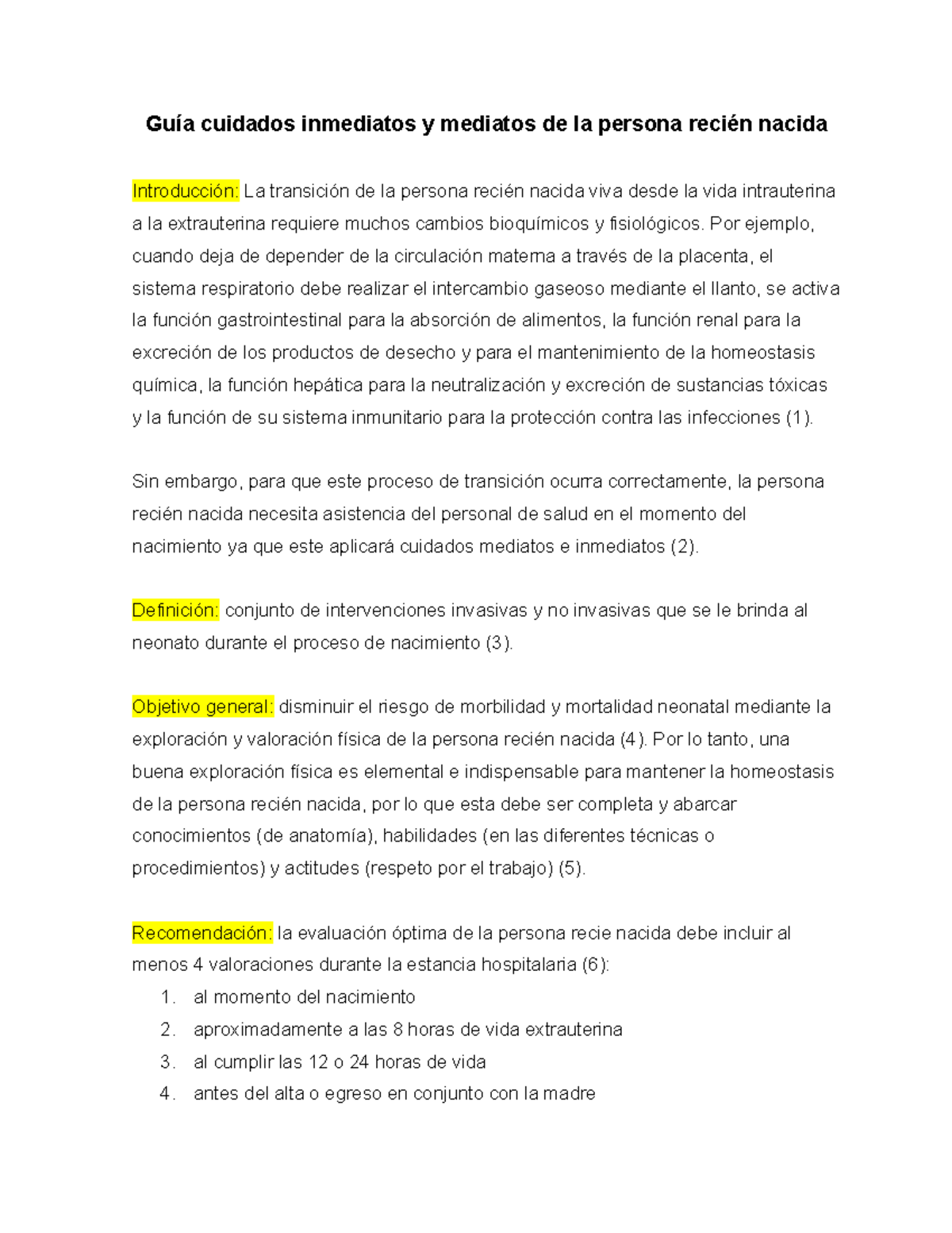 Guía de Cuidados Inmediatos y Mediatos para Recién Nacidos - Studocu