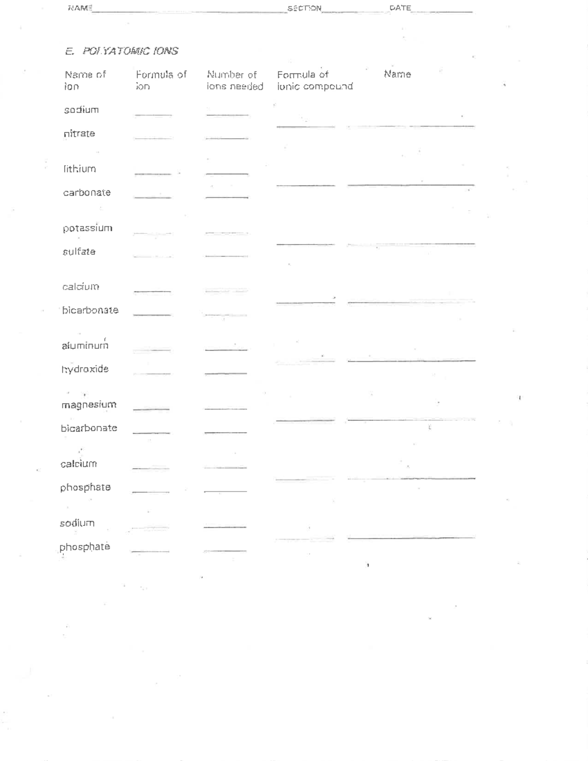 Polyatomic Ions Practice & Key (Chem 101) - Studocu