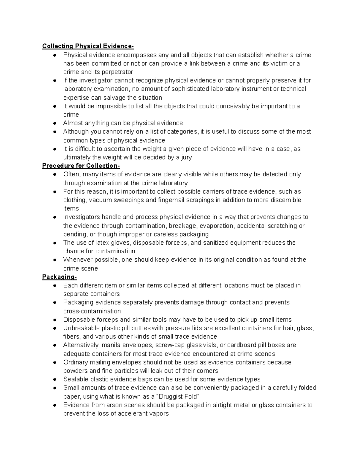 Chapter 4 Study Notes - Intro to Crime Scene Investigation - Prof ...