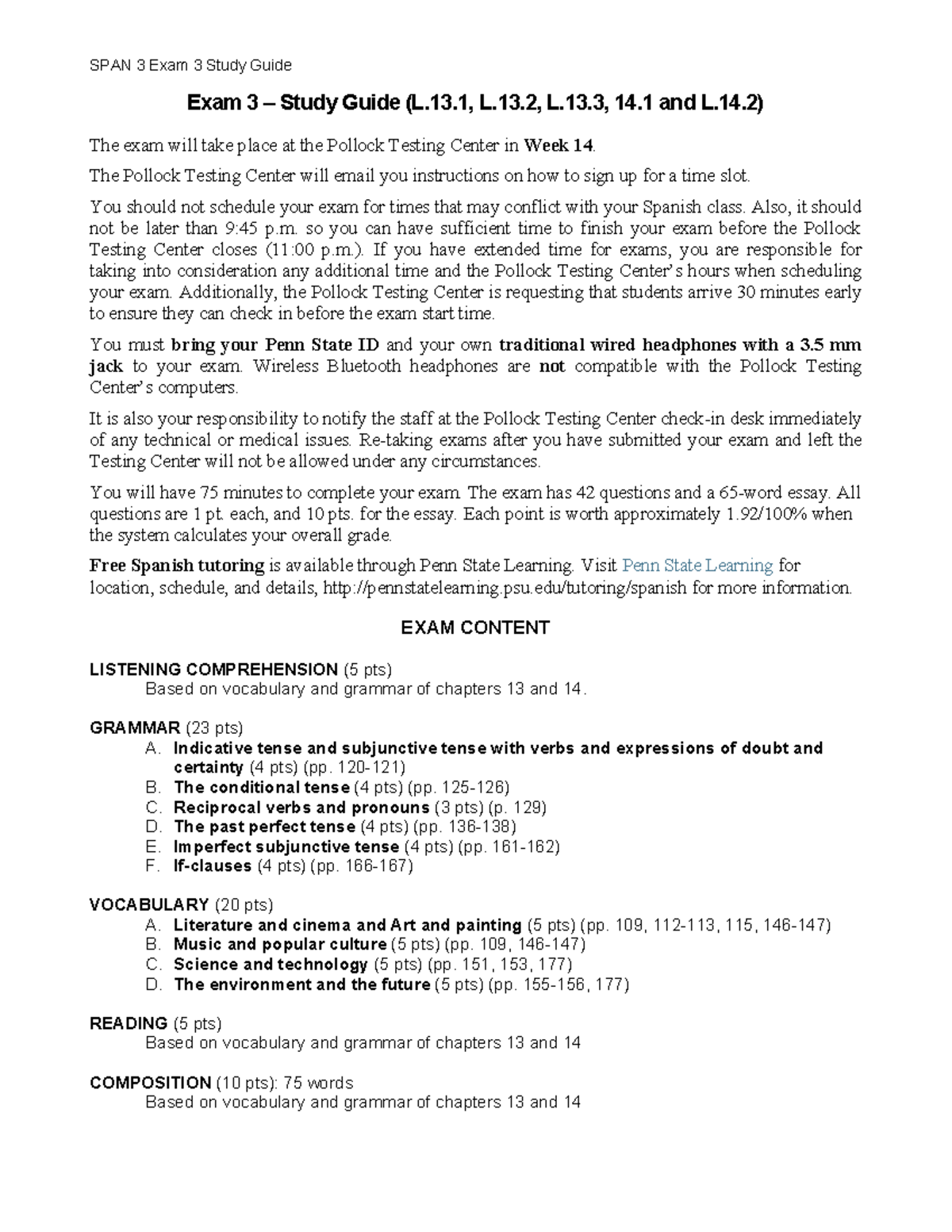 SPAN 3 Exam 3 Study Guide (L.13.1 - L.14.2) - Key Details & Tips - Studocu