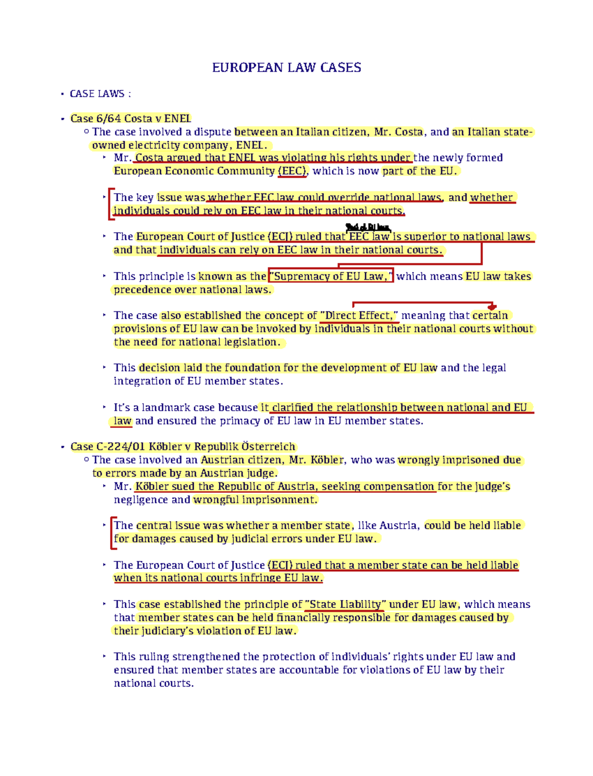 EU Law Cases Analysis: Key Rulings and Principles Explained - Studeersnel