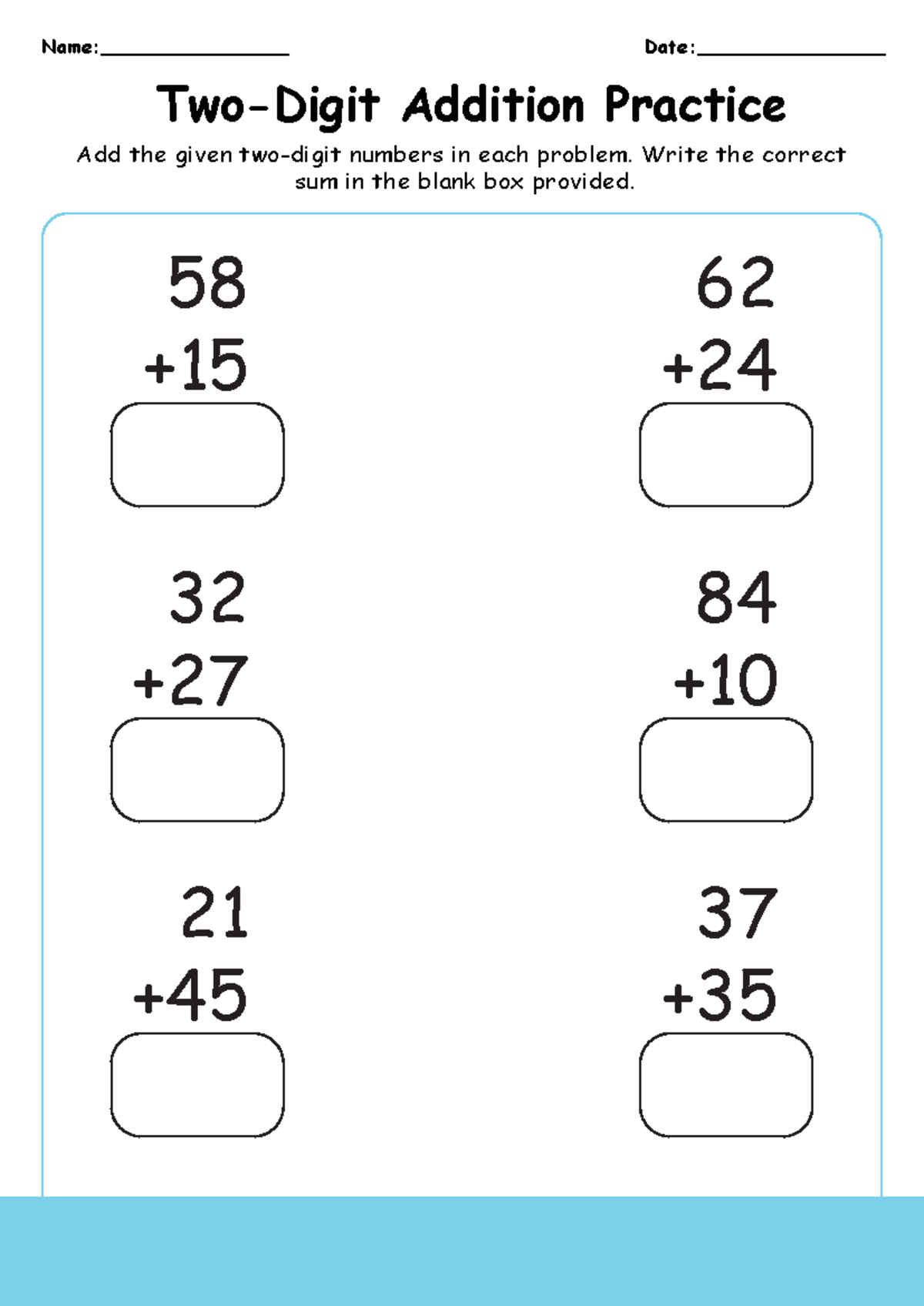 Two-Digit Addition Practice - 2nd Grade Worksheet - Add the given two ...