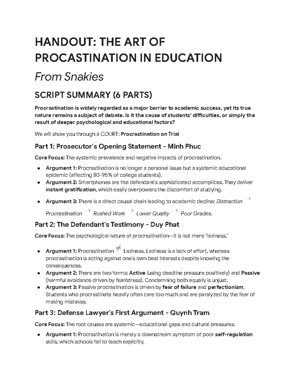 COURT: Procrastination on Trial - Summary & Vocabulary Insights - Studocu