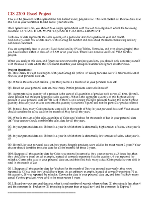 Excel Group Project - NOTES - CIS 2200 - INTRODUCTION TO INFORMATION ...