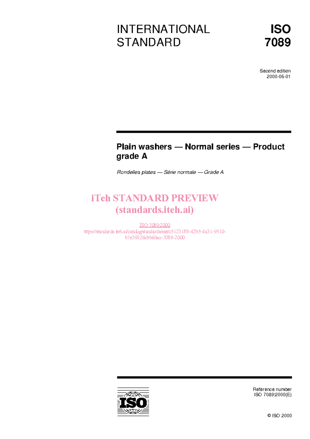 ISO 7089: Plain Washers Normal Series Product Grade A Standards - Studocu