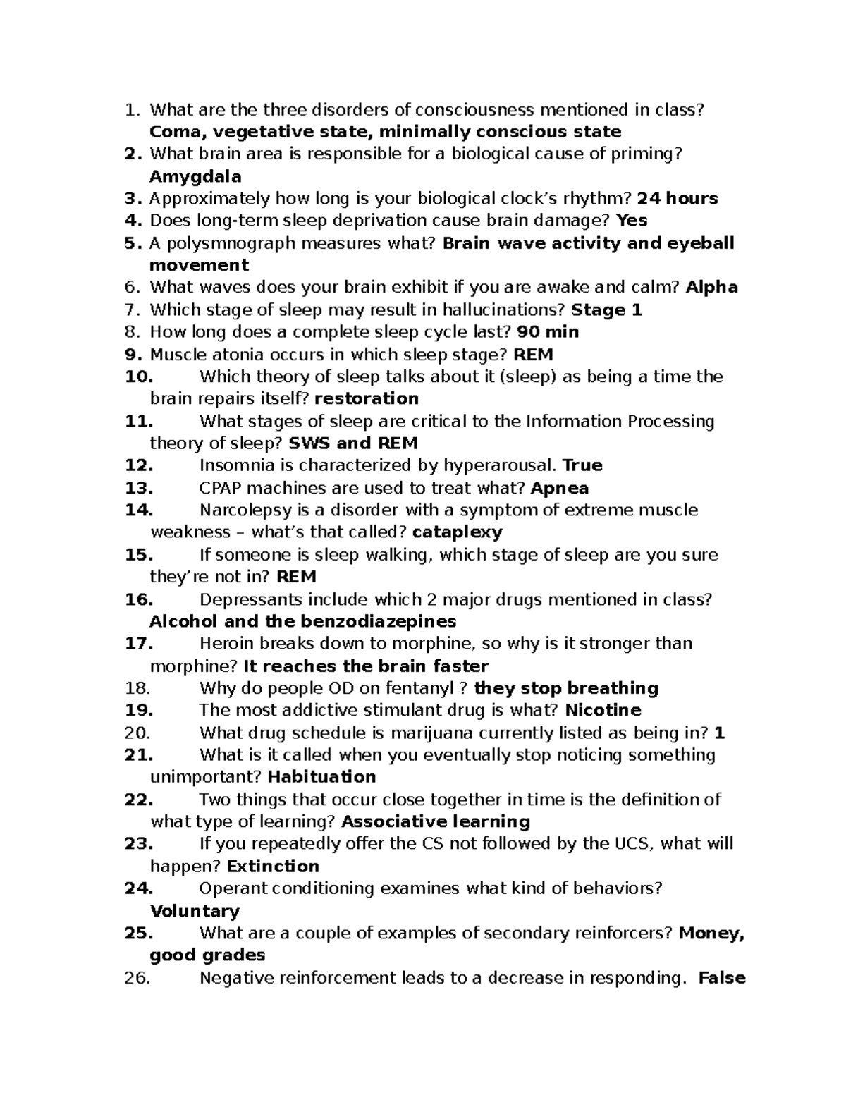Psychology 101: Final Exam Notes on Consciousness & Sleep Disorders ...