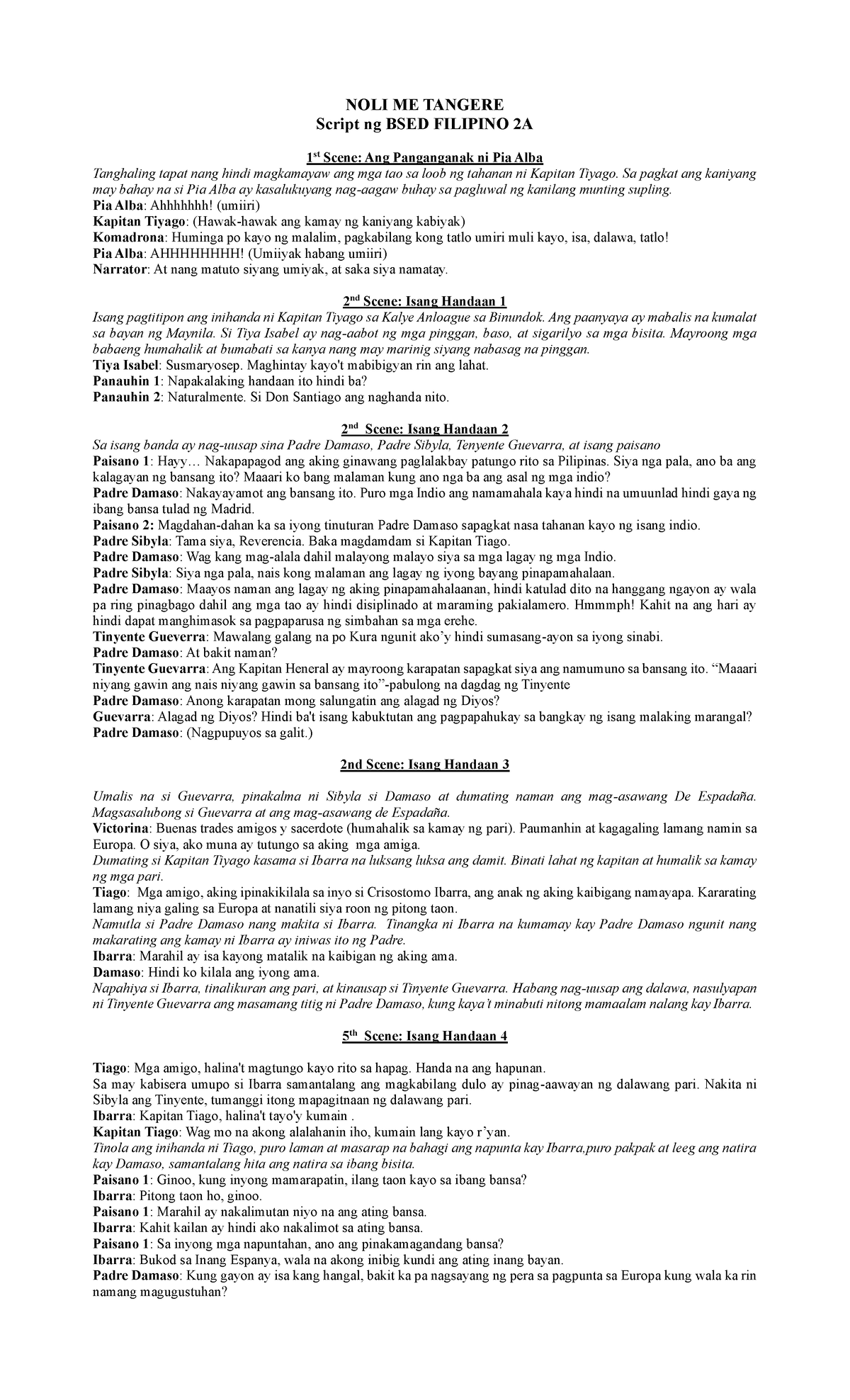 NOLI ME TANGERE - Script ng BSED-FIL-2A - Studocu