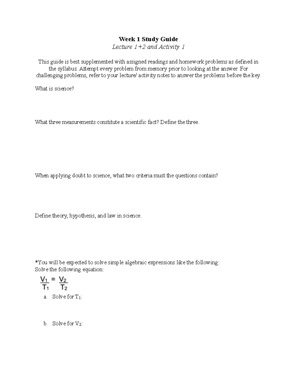 Week 1 Study Guide: Sci Notation, Measurements & Units - Studocu