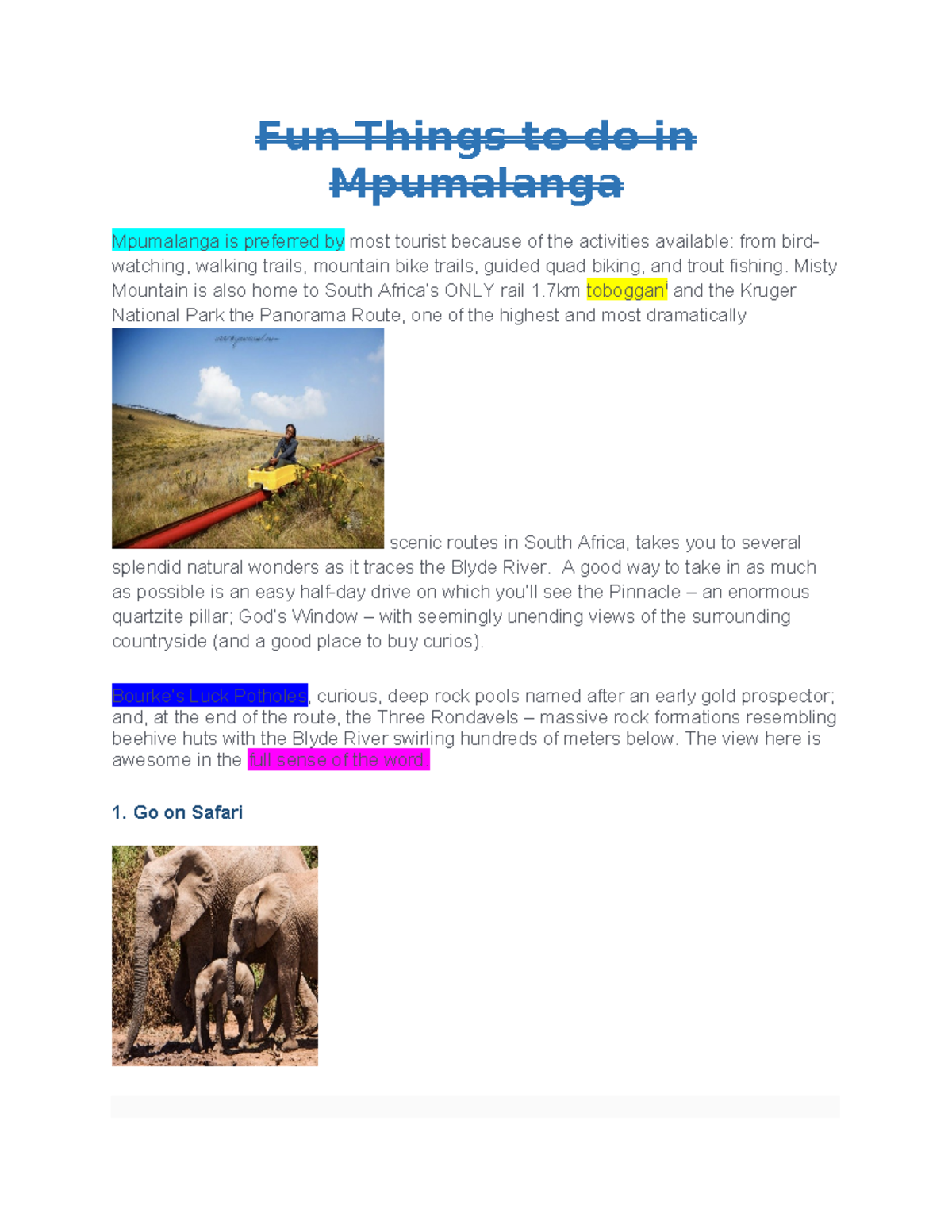Fun Activities to Explore in Mpumalanga - PRE-MATRIC - Studocu