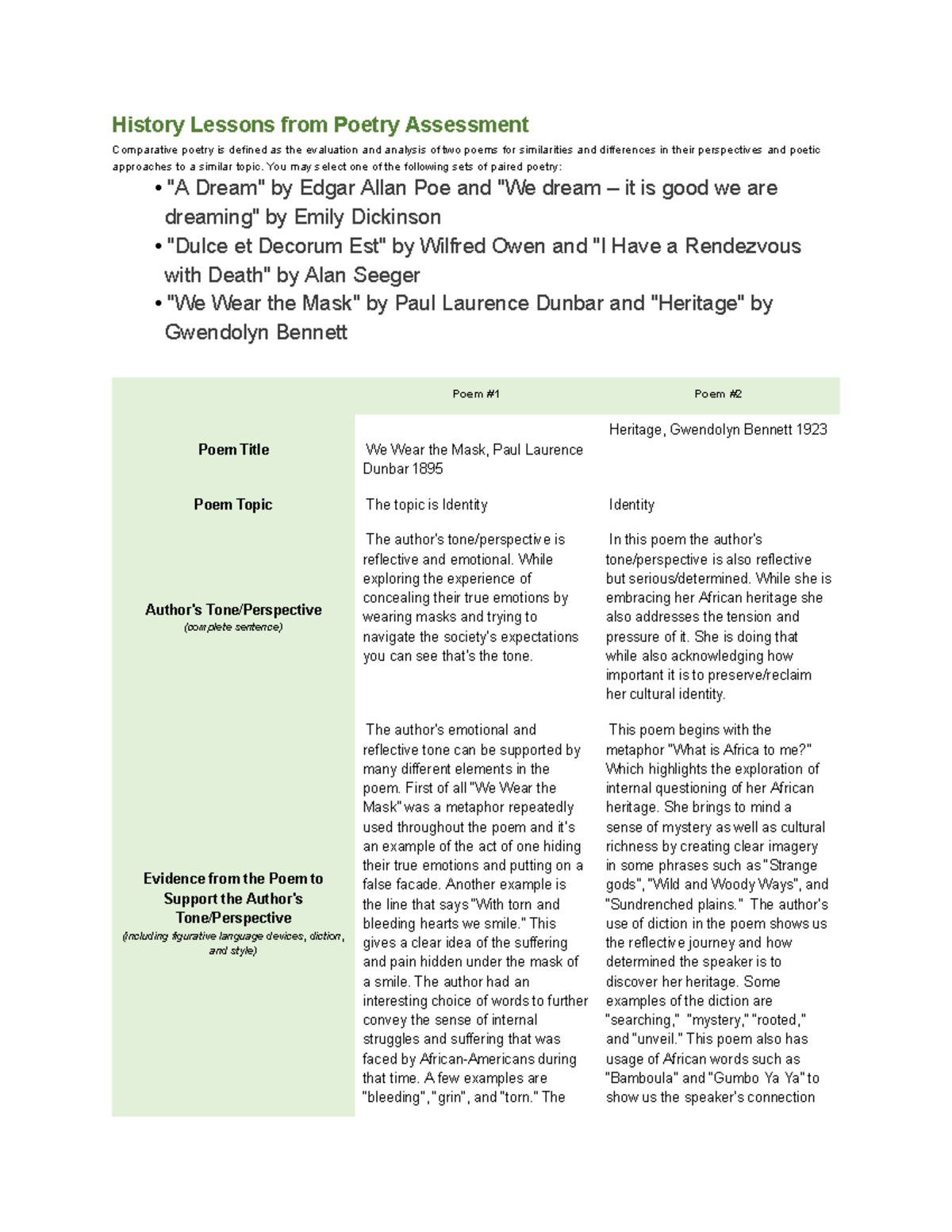 5.02 Comparative Poetry Assignment: Analyzing Identity in Two Poems ...