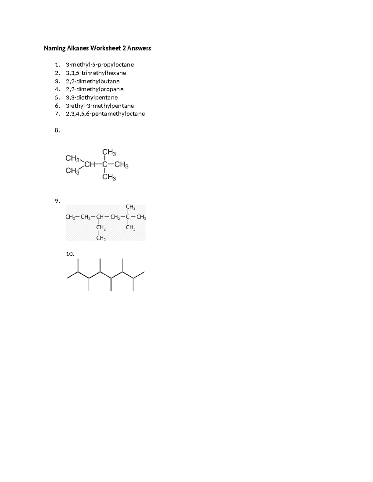 Naming Alkanes Worksheet 1 Answers Nomenclature Of Alkanes | PPTX