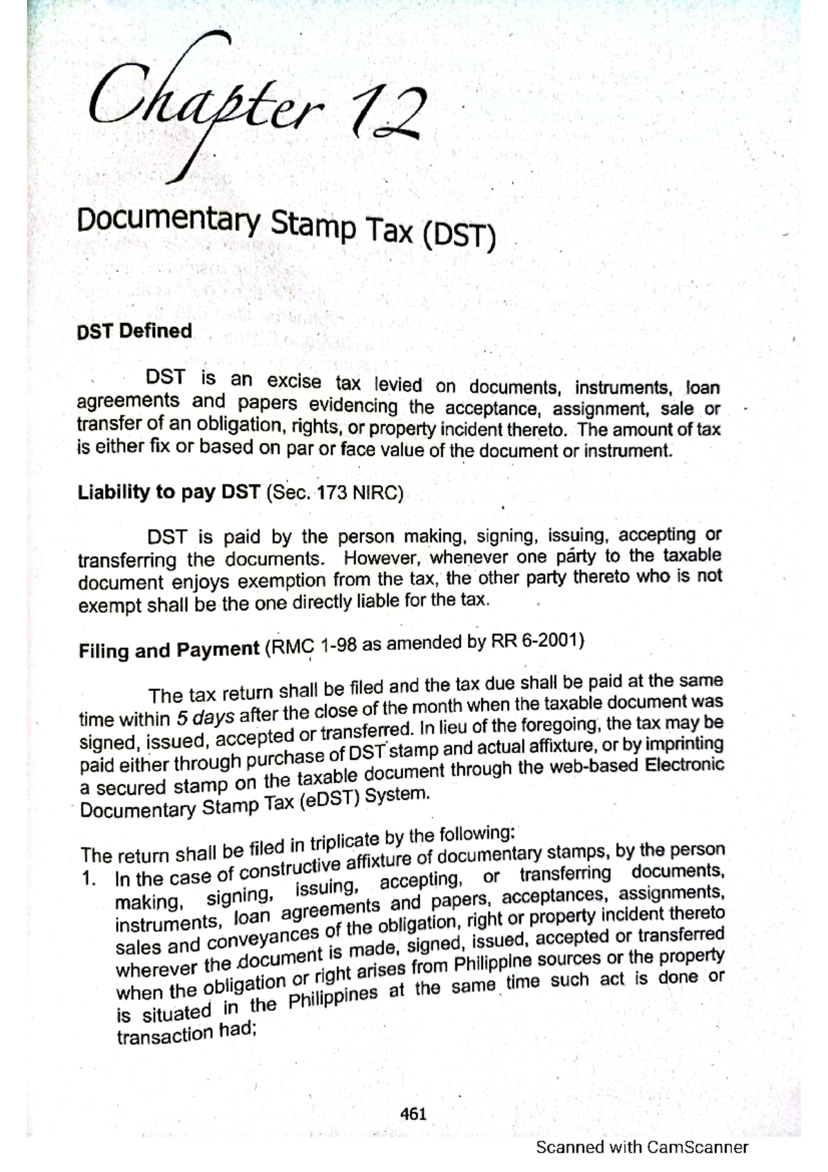 Chapter 12 - Documentary Stamp Tax - taxation - Studocu