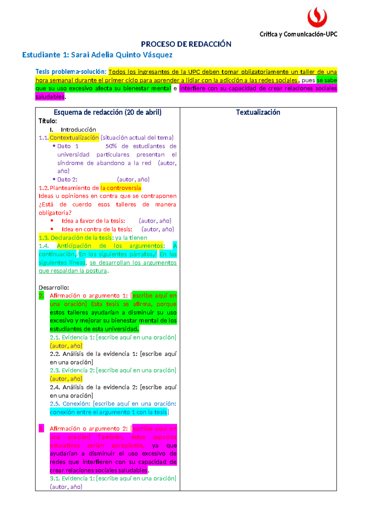Estructura de Ensayo Argumentativo: Uso de Redes Sociales y Educación ...