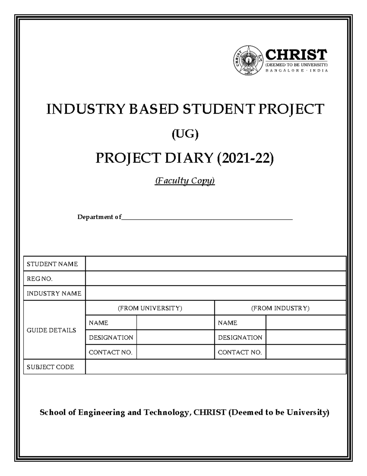 (UG) Industry Based Project Diary - Final Year Evaluation Guide - Studocu