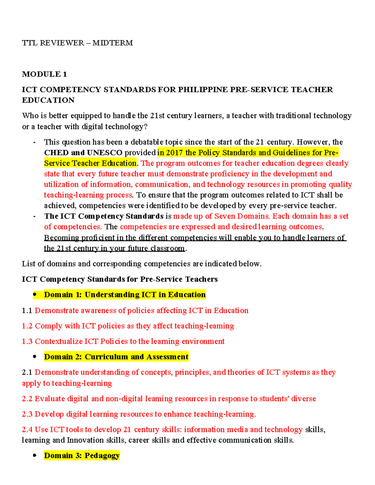 TTL- Reviewer 3 - Technology Instruction - TTL REVIEWER – MIDTERM MODULE 1 ICT COMPETENCY ...
