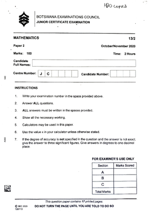 JCE 2020 Science Exam Paper 2 - Botswana Examinations Council - Studocu