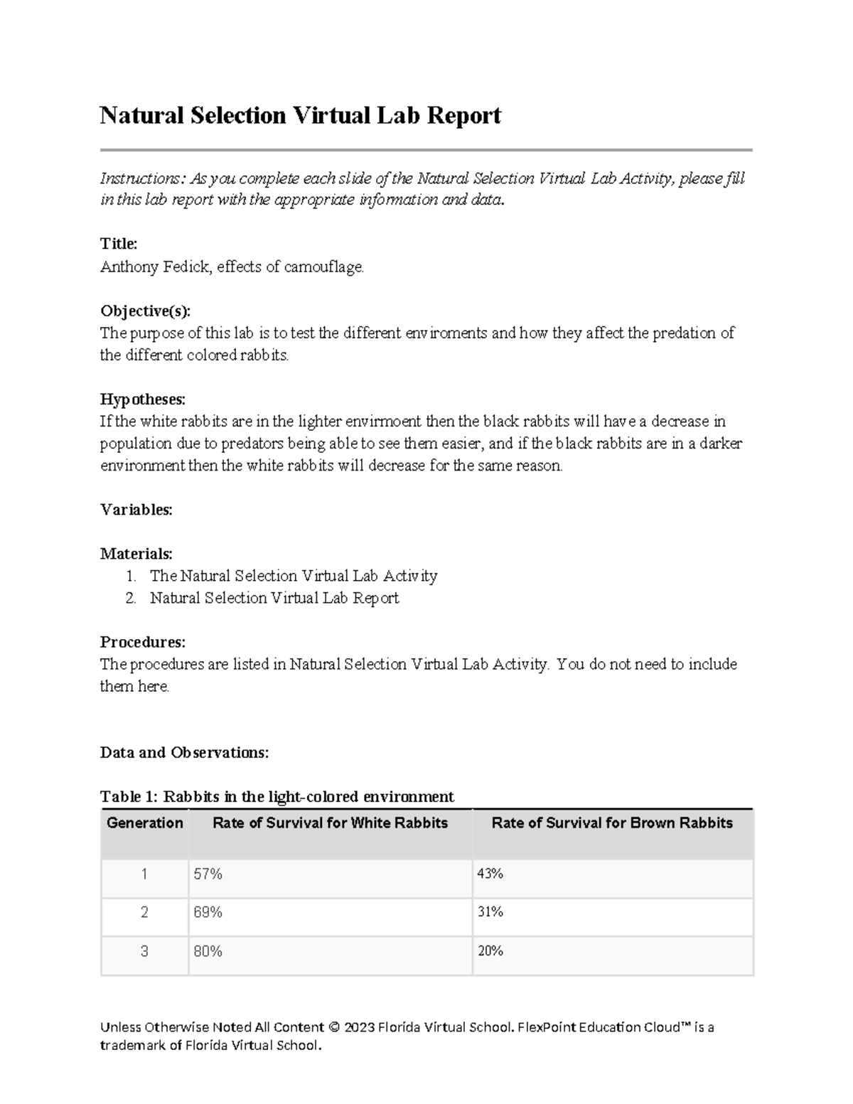 05 02 Natural Selection Virtual Lab Report: Camouflage Effects on ...