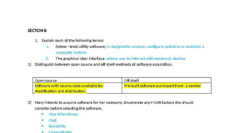 COMP 101: Q&A on System Utilities and Software Acquisition - Studocu