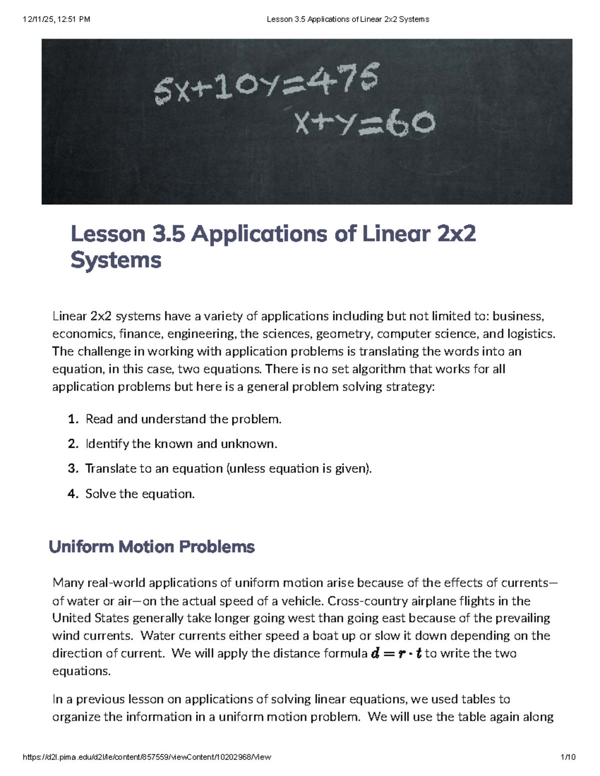 Lesson 3.5 Applications of Linear 2x2 Systems - Studocu