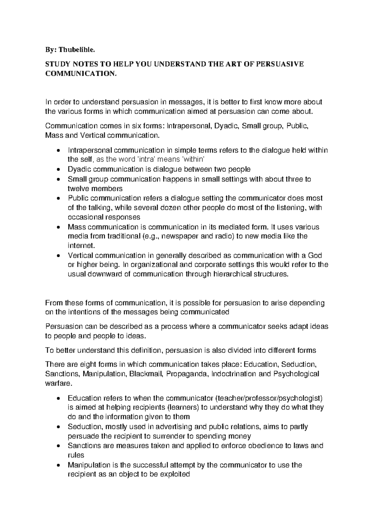 Introductory Notes On Persuasive Communications: Forms of Communication ...