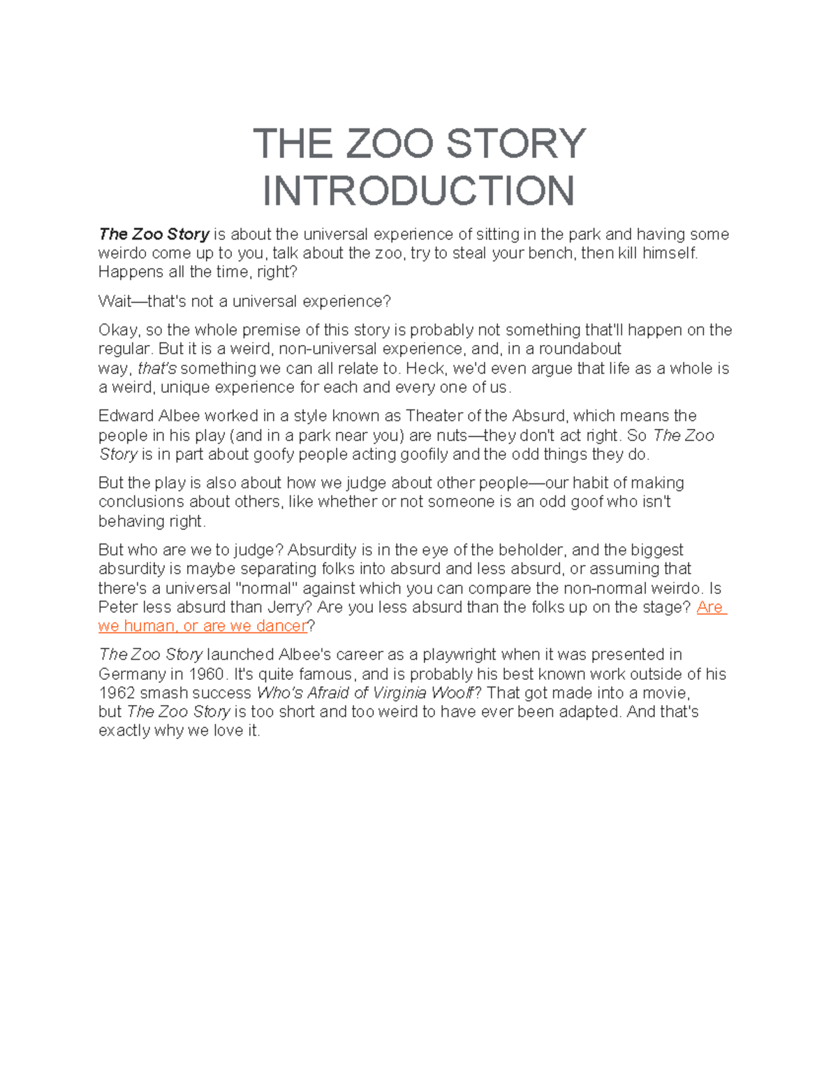 THE ZOO STORY (ENG 101) Introduction and Analysis - Studocu