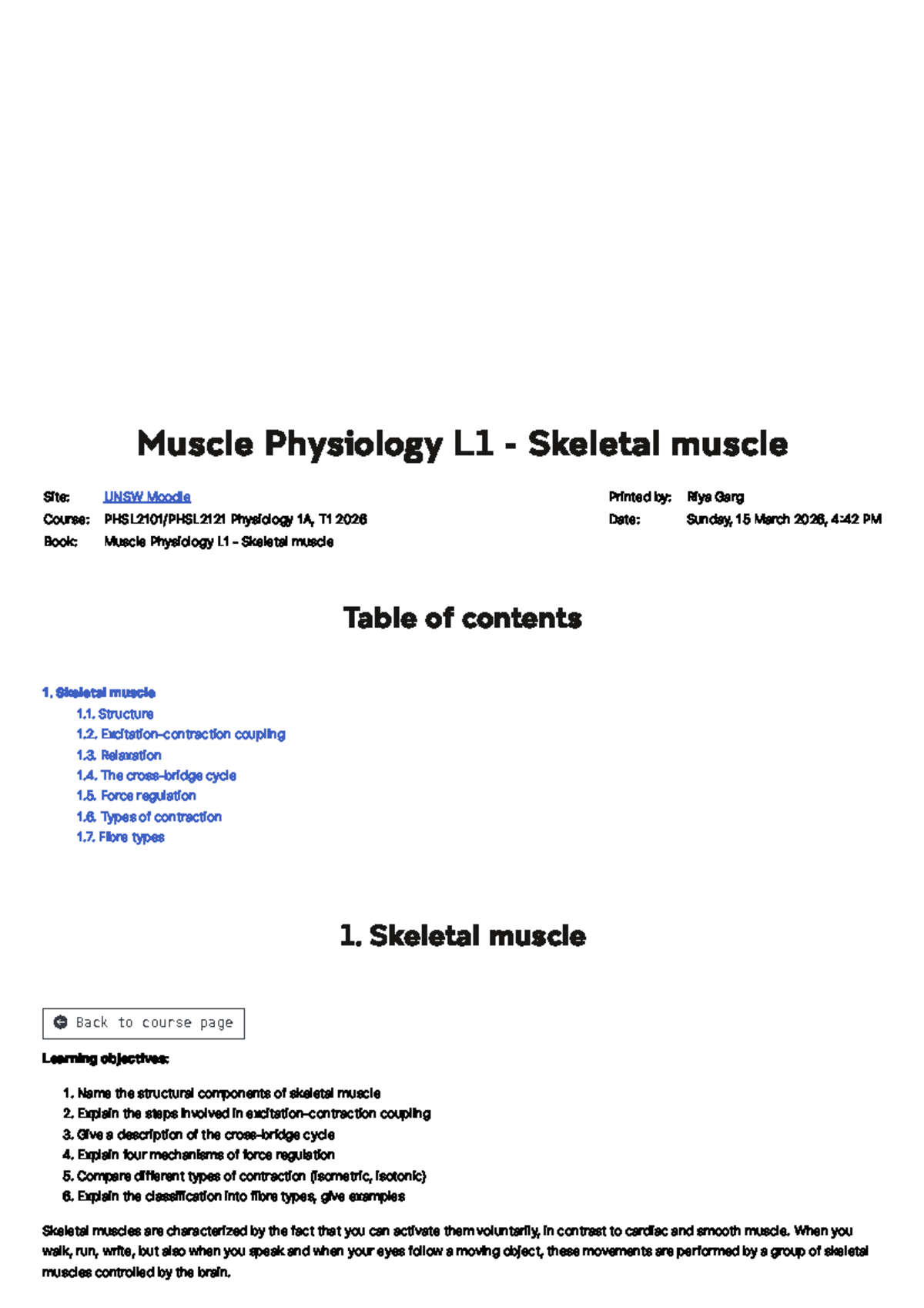Muscle Physiology L1: Understanding Skeletal Muscle Mechanics - Studocu