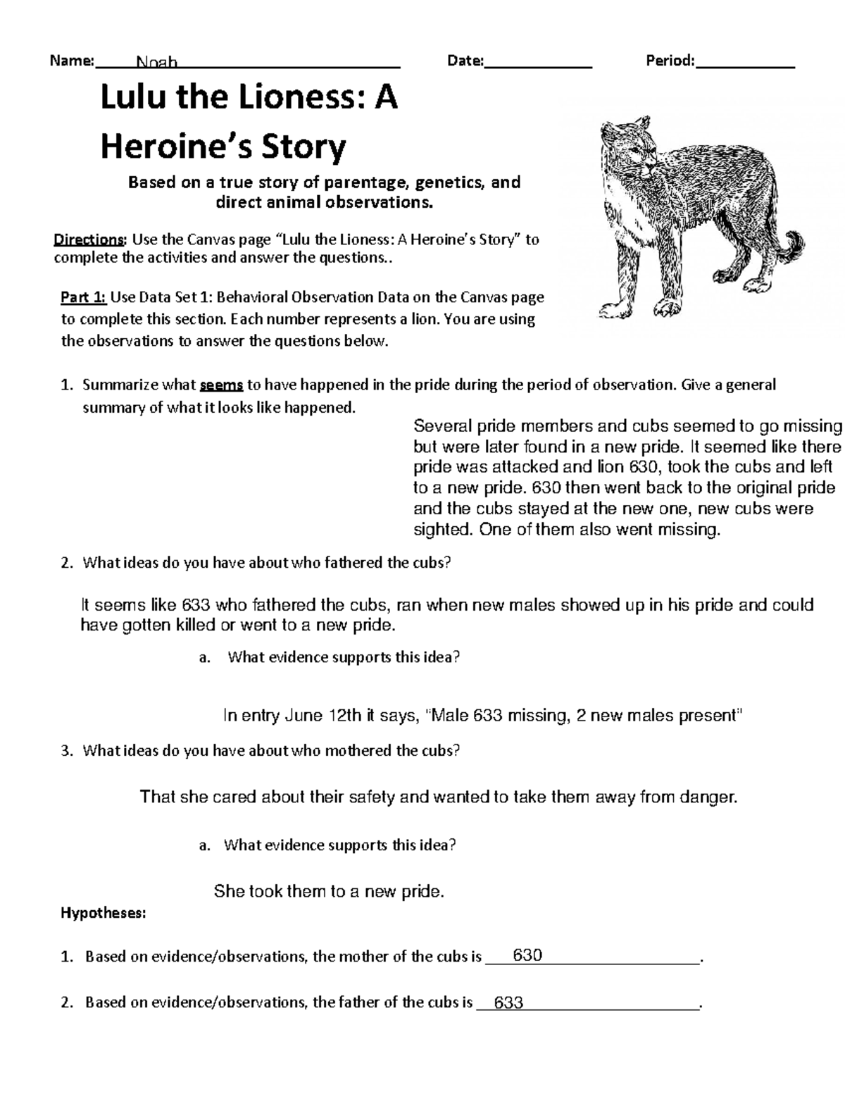 Lulu the Lioness: A Heroine's Story Answer Sheet (Science 101) - Studocu