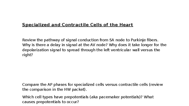Specialized and Contractile Cells of the Heart: Signal Conduction Review - Studocu