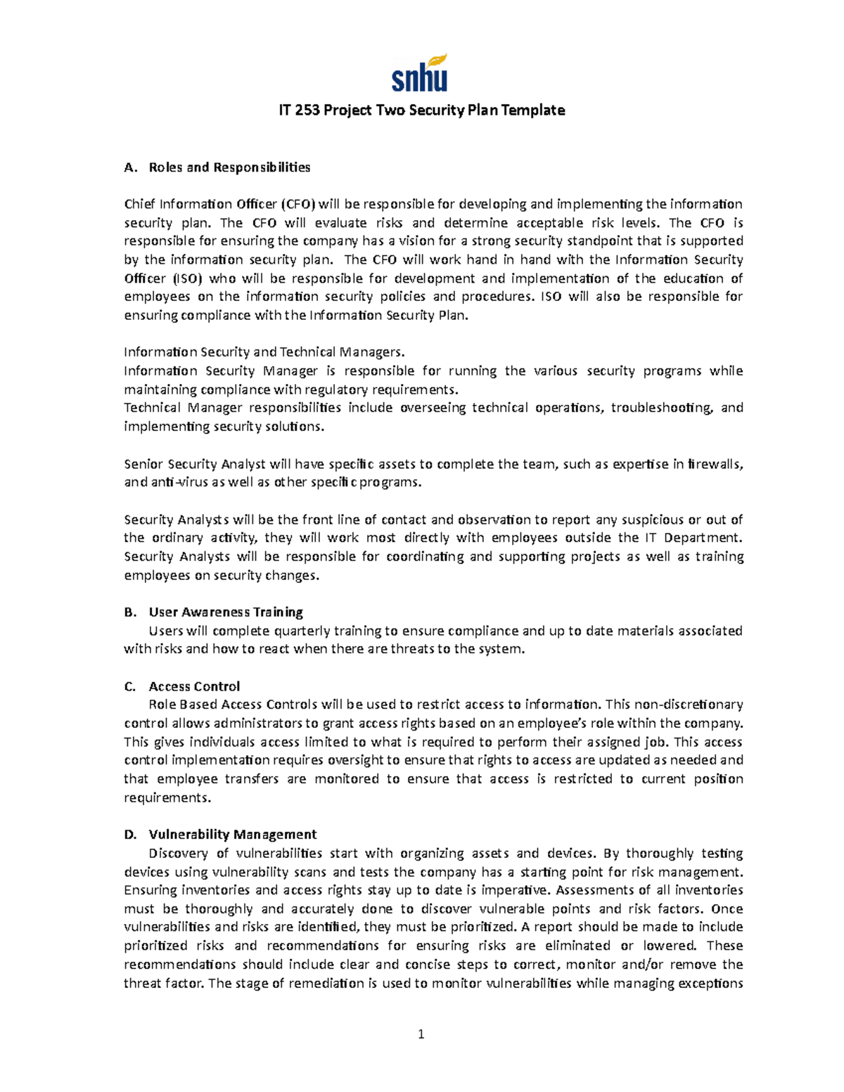 IT 253 Project Two: Comprehensive Security Plan Outline - Studocu