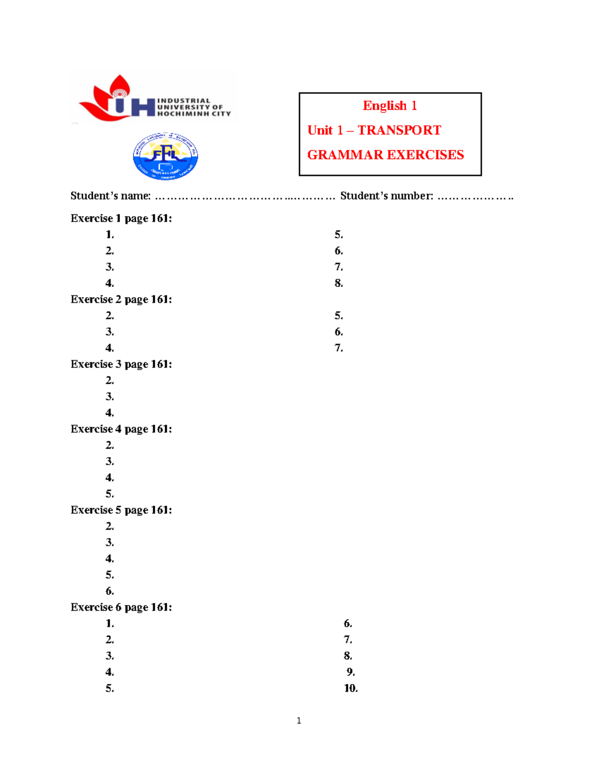 Unit 3 - Grammar Exercises - 1 Student’s name ...