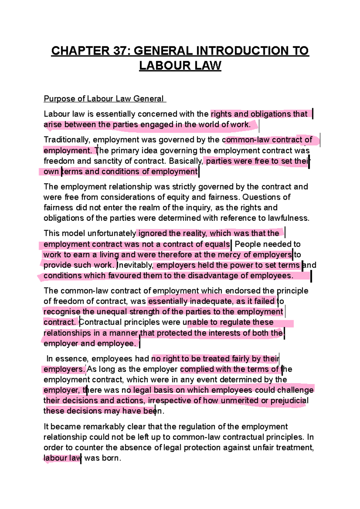 Chapter 37 - CHAPTER 37: GENERAL INTRODUCTION TO LABOUR LAW Purpose of ...