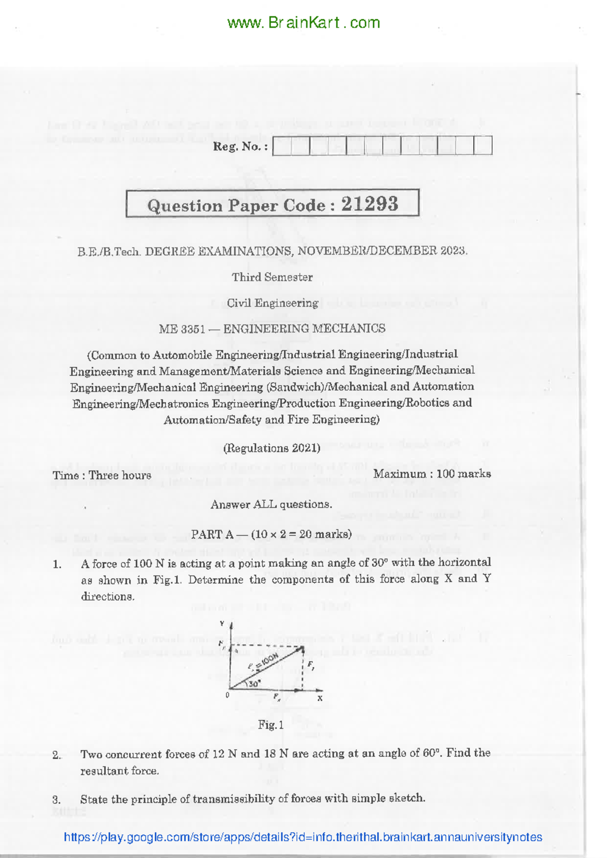 Engineering Mechanics ME3351 2023 Nov-Dec Question Paper - Studocu