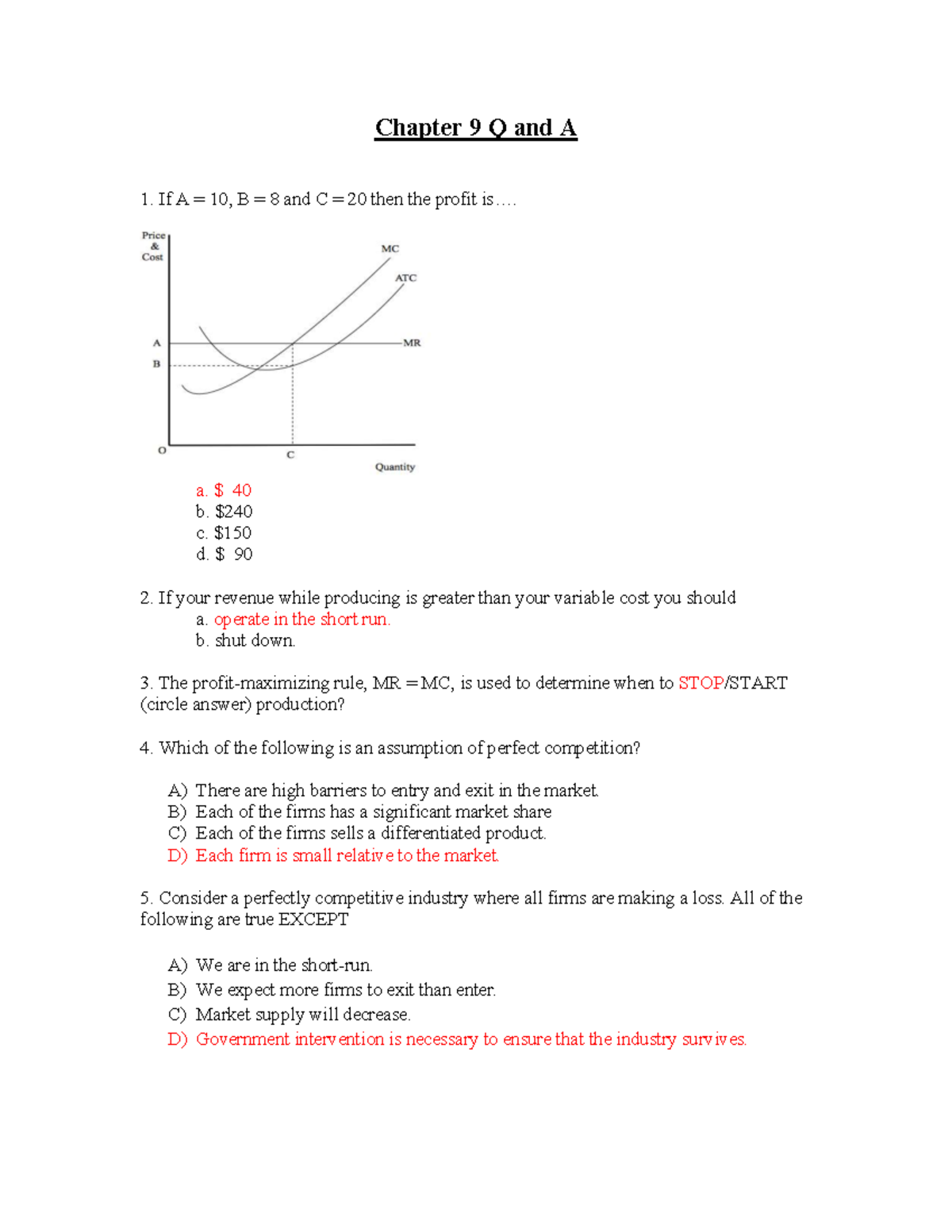 CH 9 Q&A: Perfect Competition Insights and Profit Maximization - Studocu