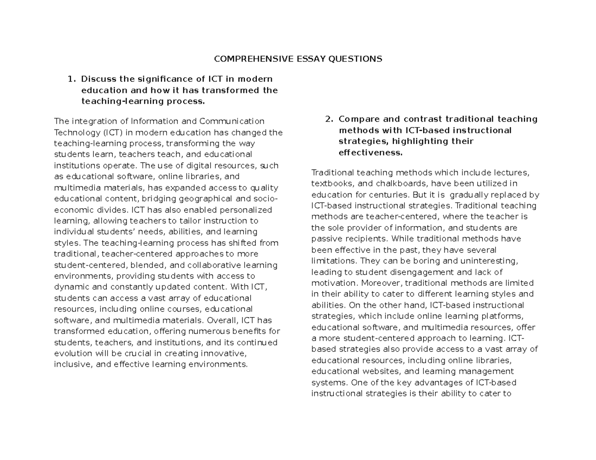 EDUC 204 Essay: The Role of ICT in Modern Education and Assessment ...